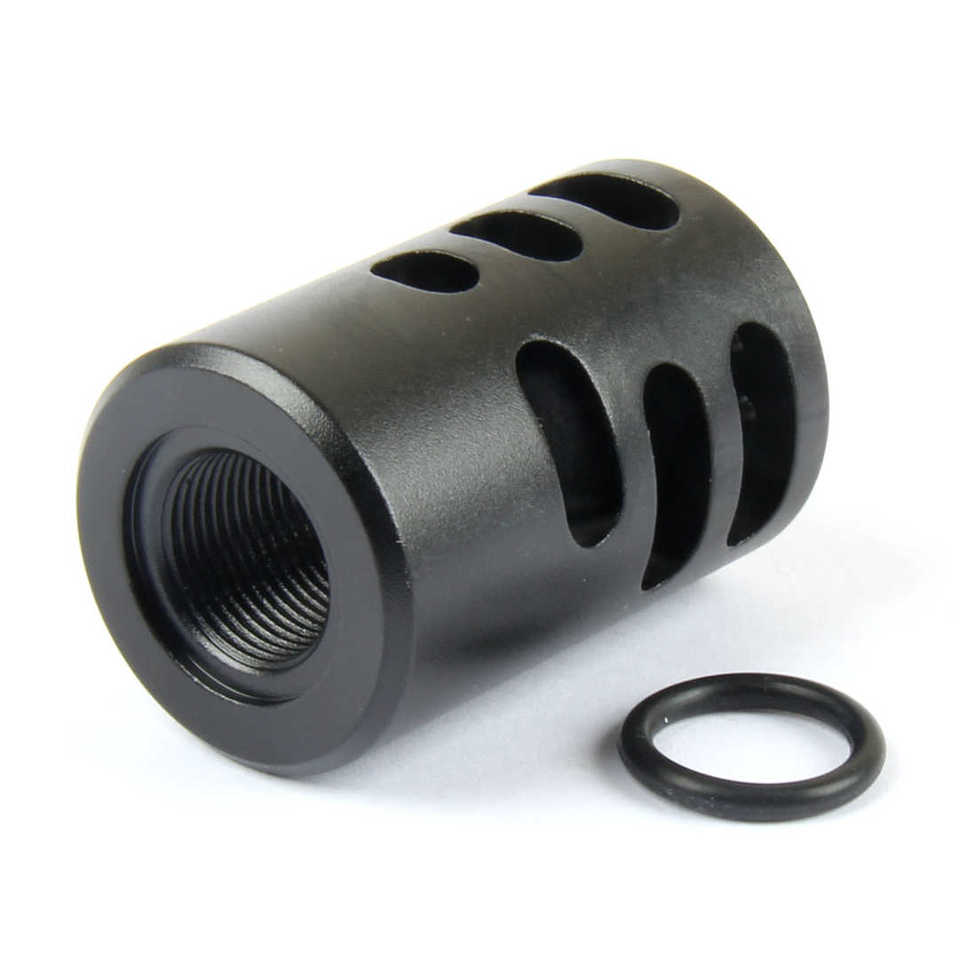 Black Aluminum Ruger Mark IV 22/45 1/2"x28 TPI Muzzle Brake .22LR – TACFUN